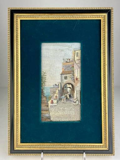 Micro Mosiac Plaque Of A Cobble Stone Road Going Beneath A Covered ...