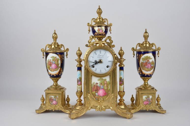 Porcelain and brass garniture set with mantle clock and - Oct 20, 2015 ...