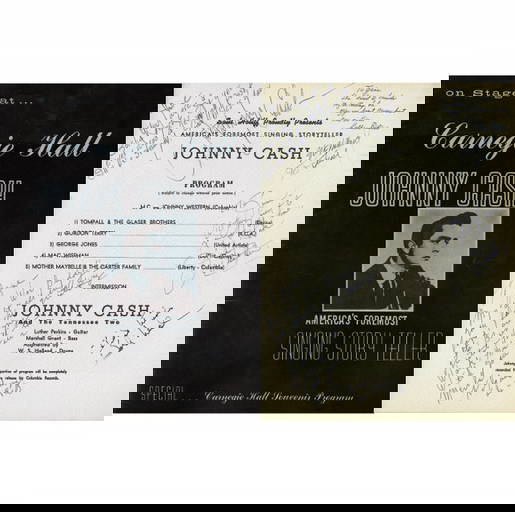 1962 Johnny Cash Show Carnegie Hall Program, Inscri