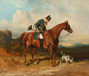 Antq Oil On Canvas Fox Hunting Scene Signed0 Stone Auction