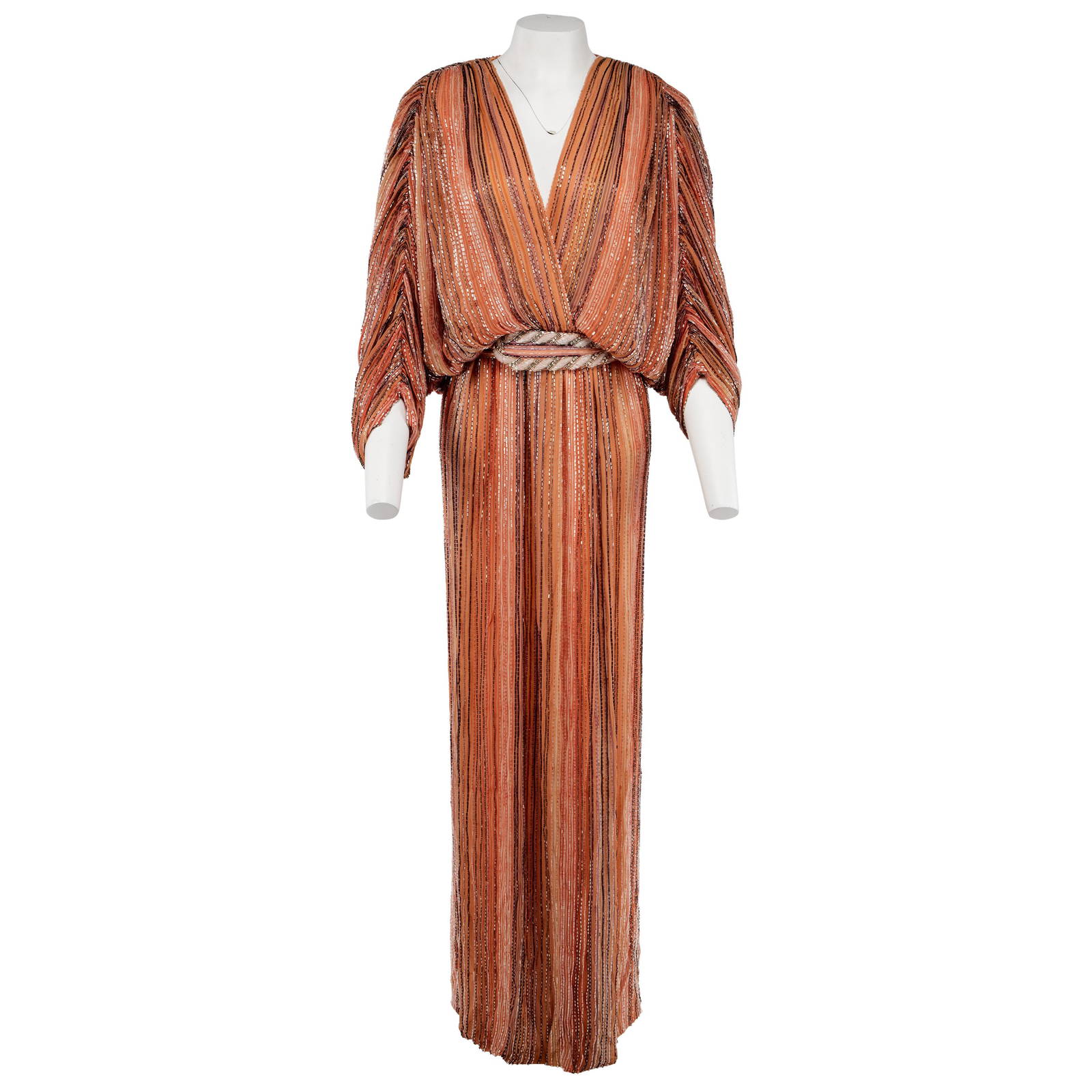 Bob Mackie Ivory, Peach, And Lavender Silk Wrap Gown, 1982 Auction