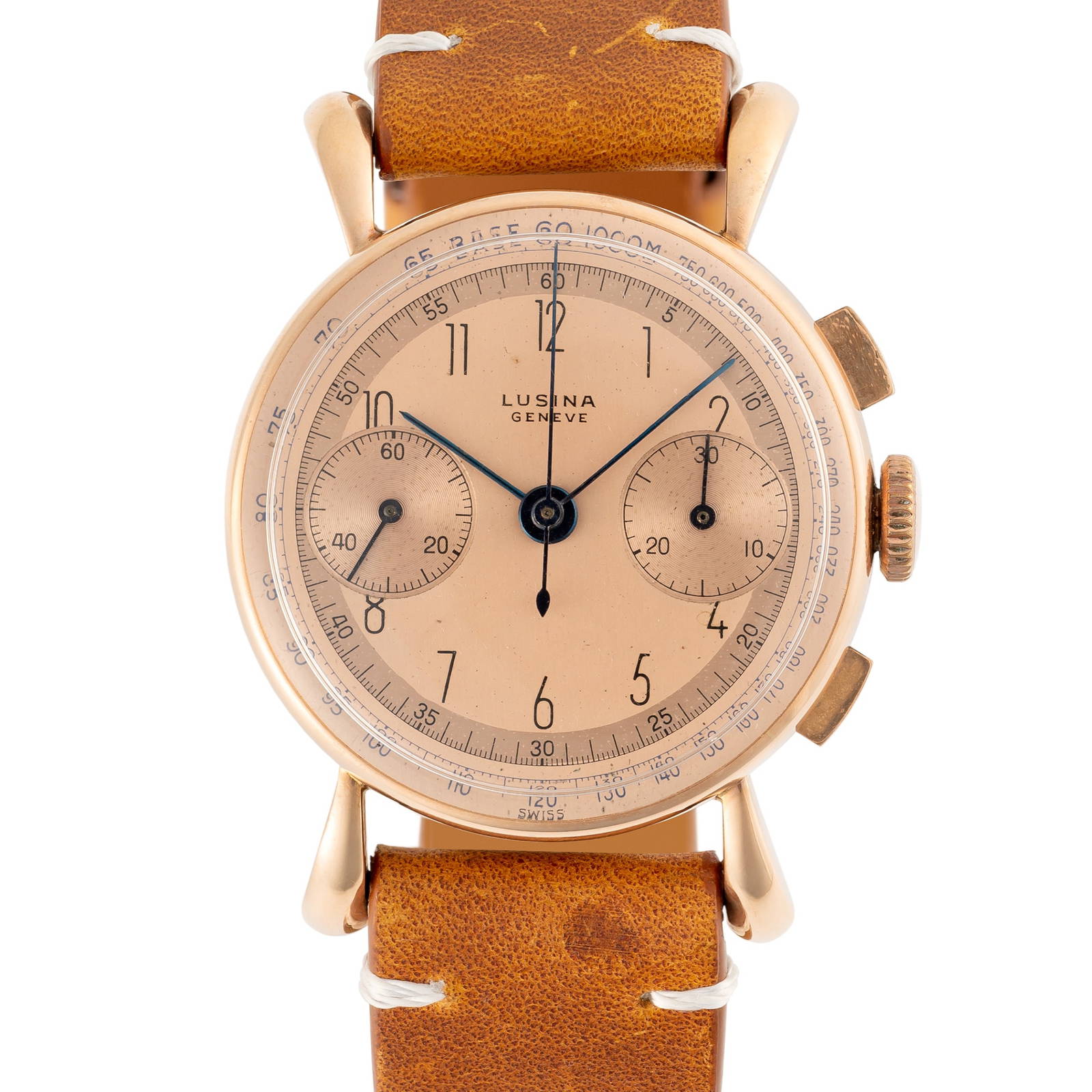 A Rare Gentleman's Size 18k Solid Pink Gold Lusina Chronograph Wrist ...