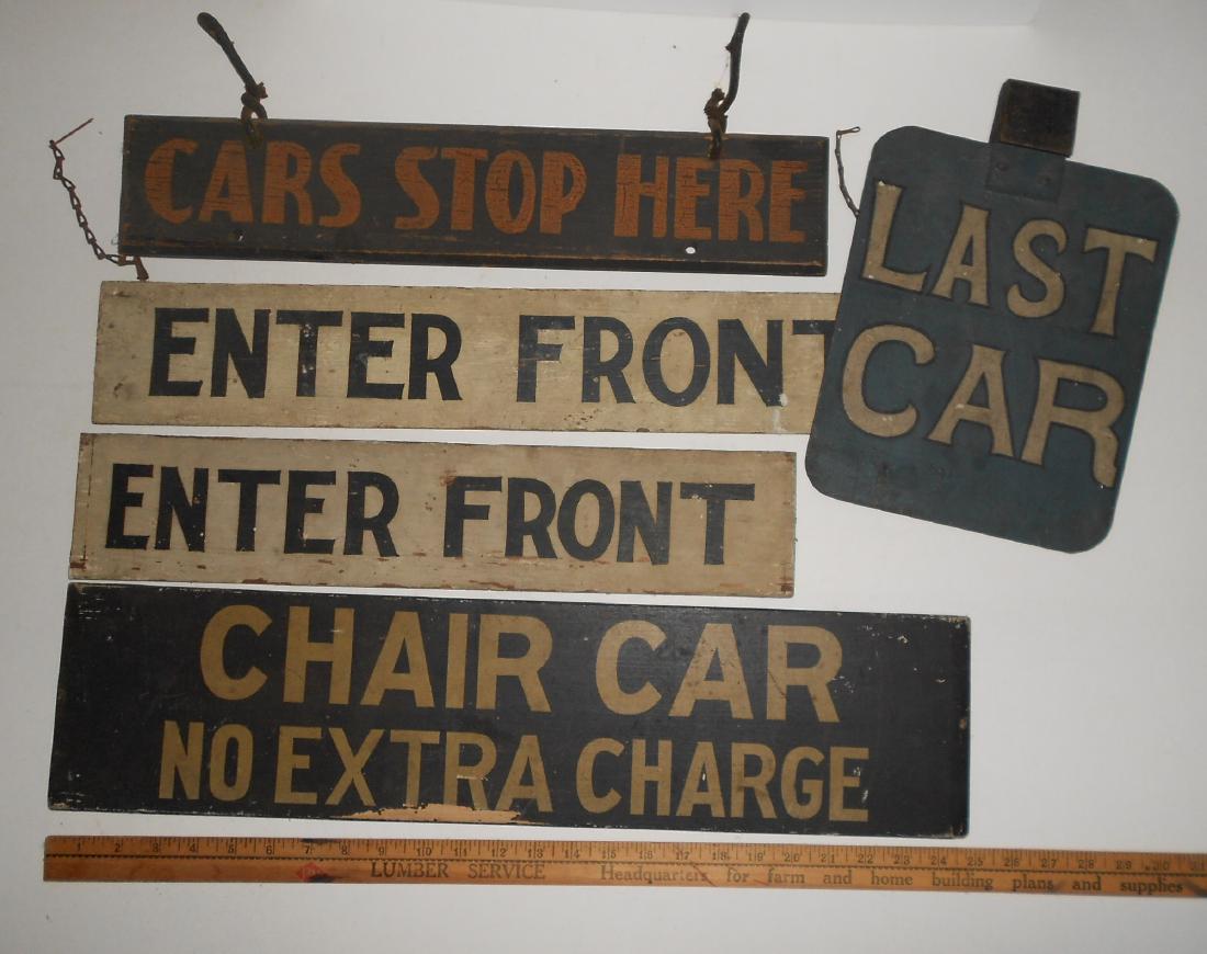 Trolley Signs: 4 wood, 1 metal