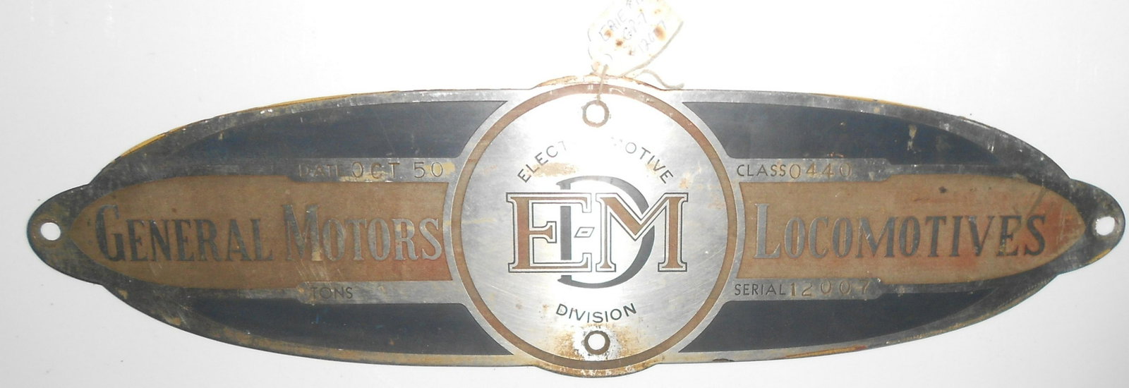 EMD Builder's Plate Erie GP-7 #12007 - Oct 05, 2019 | Brookline Auction ...