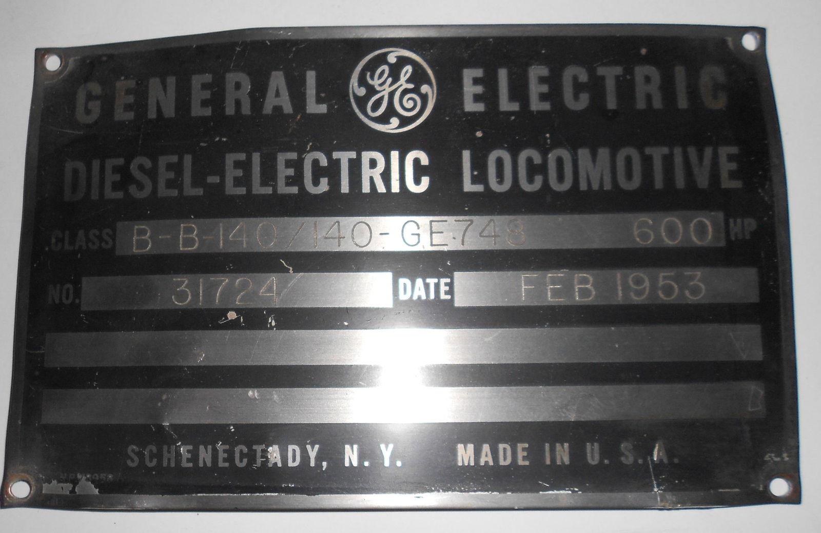 GE 70 Ton Builder's Plate StJ&LC #54 - 31724 - Apr 23, 2022 | Brookline ...