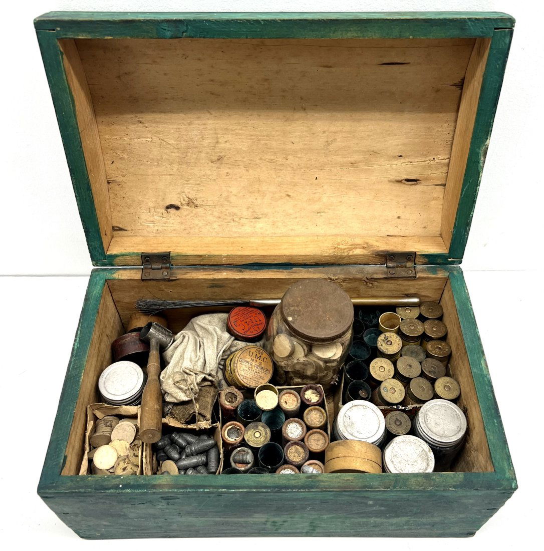 Wooden Box Full of Antique Reloading Shotgun Shells Etc (#0195) on Jan ...