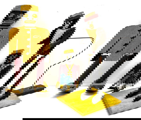 Three Black Americana Folk Art Wooden Dancing Man Toys Largest 12" Tall