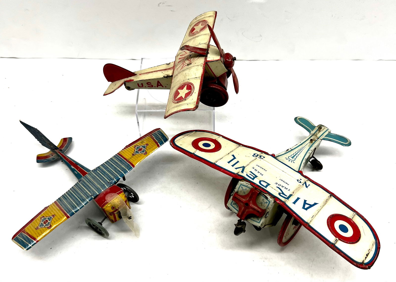 Three Tin Litho Wind Up Airplane Toys Auction