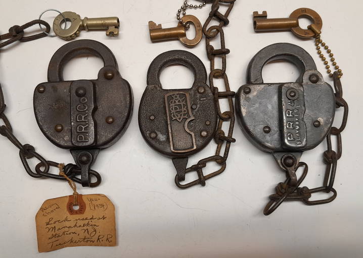 3 Pennsylvania Railroad Locks & Keys, Dust Cover Markings