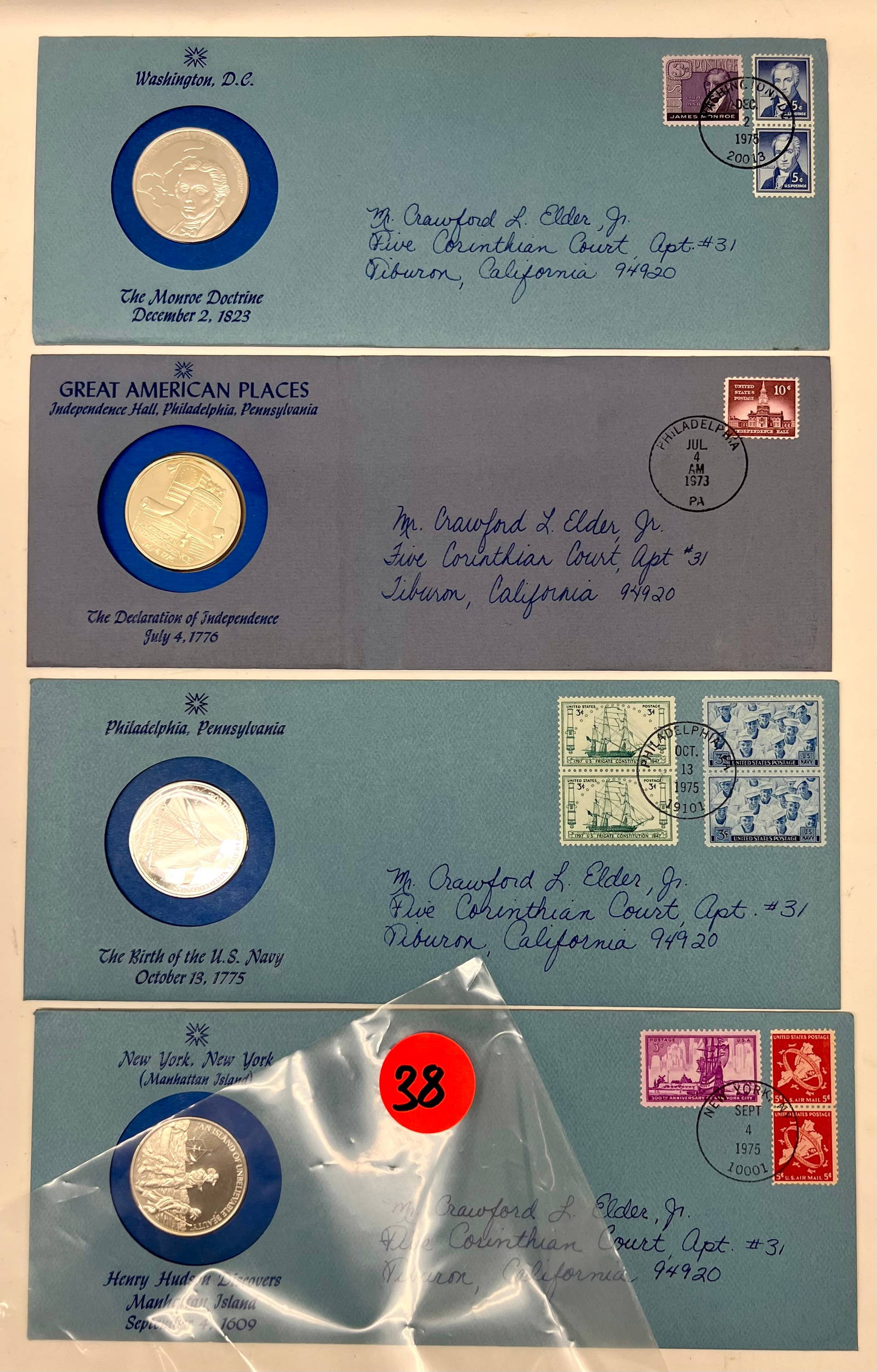 4 Postal Commemorative Society Envelopes & Silver Medals Auction