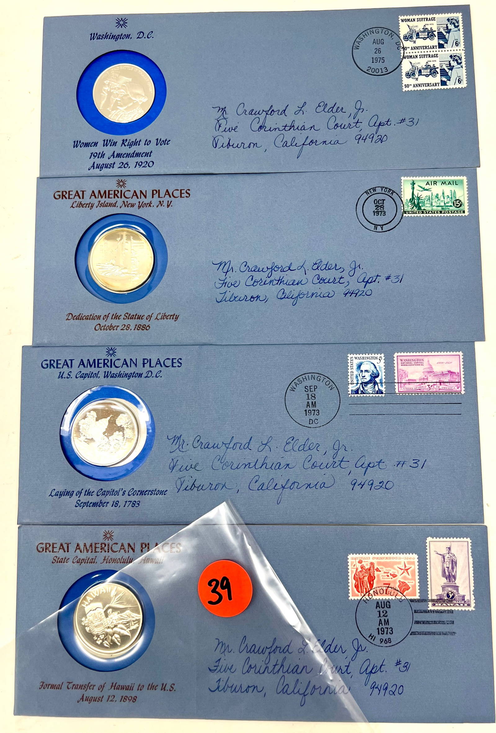 4 Postal Commemorative Society Envelopes & Silver Medals Auction