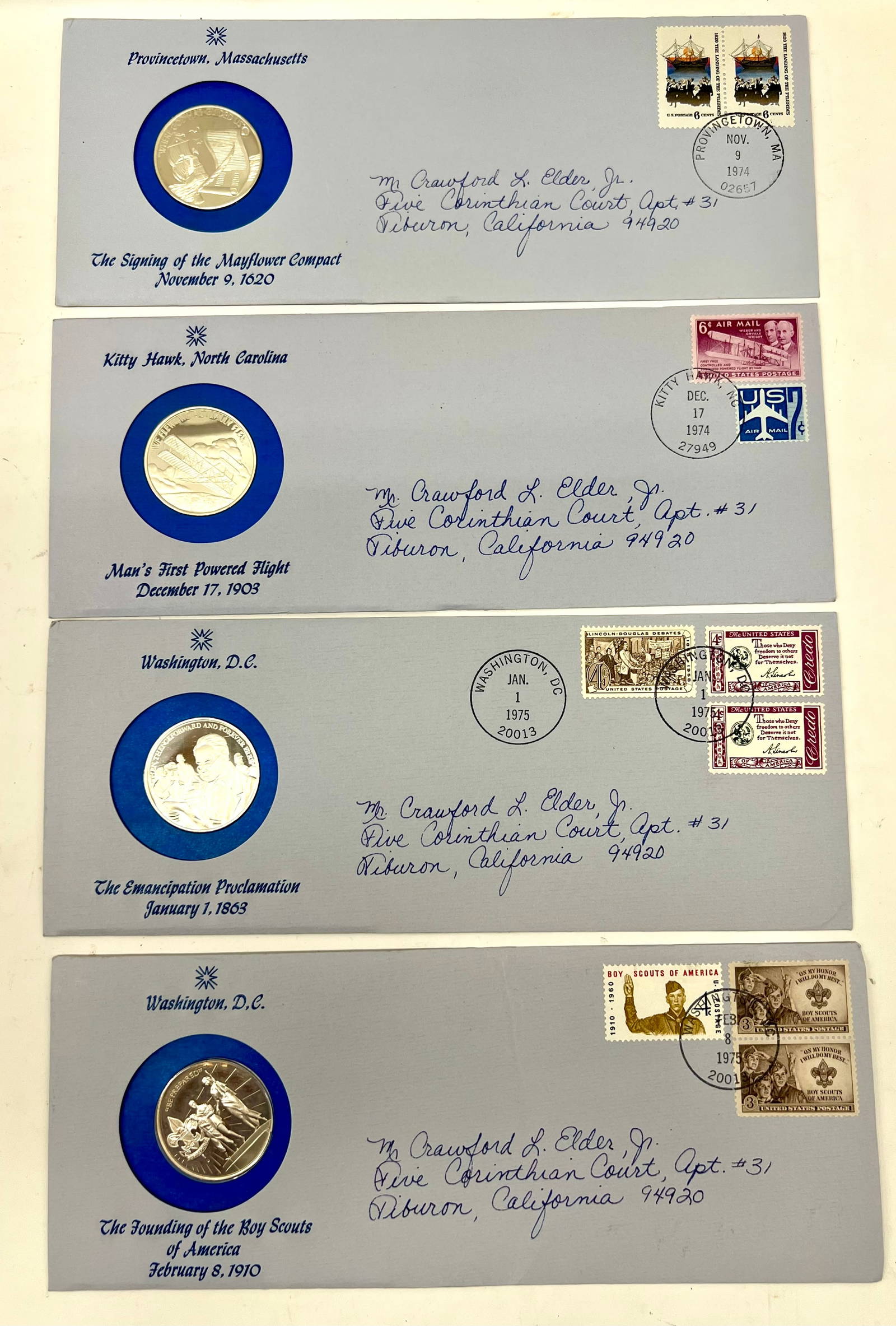4 Postal Commemorative Society Envelopes & Silver Medals Auction