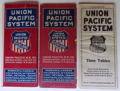 3 Union Pacific Railroad Timetables 1913 1923