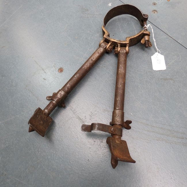 A WWI British Lewis gun bipod with brass fittings.