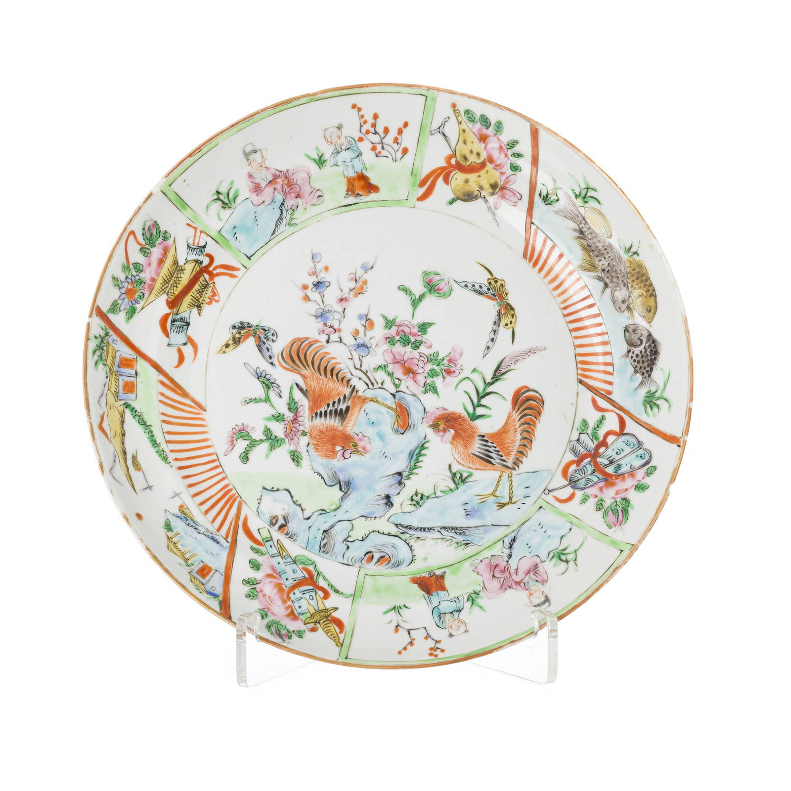 Chinese Porcelain 'rooster Fight' Plate, Minguo Auction