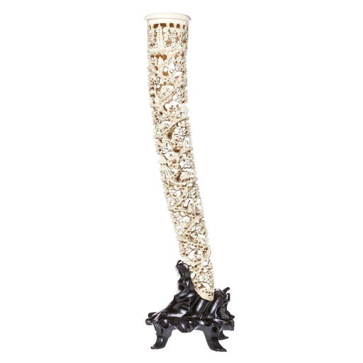 Ivory Tusk With Carving Of A 'chinese Village'