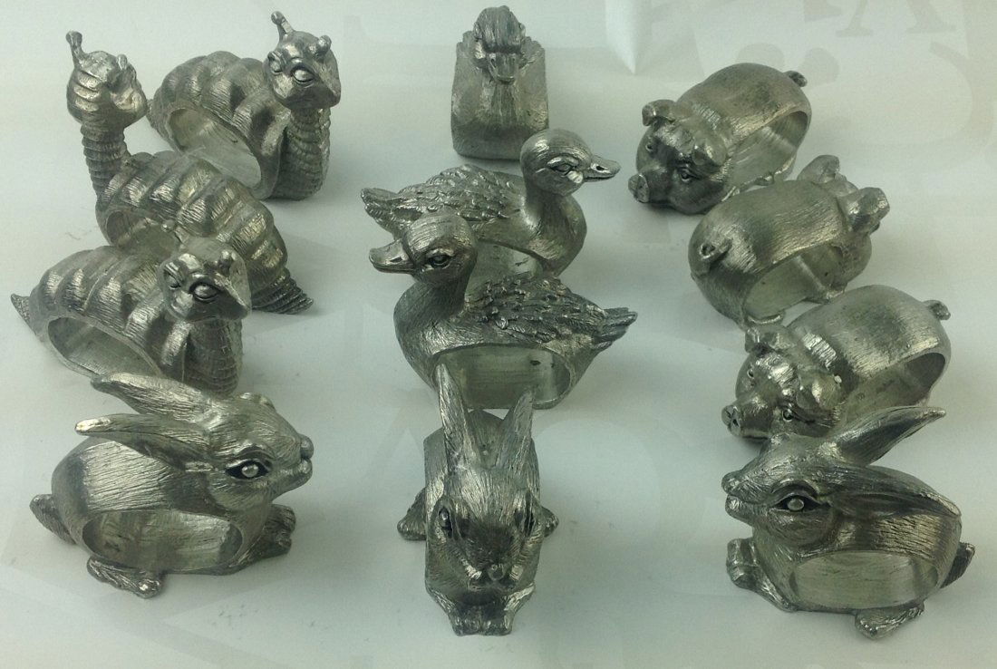 12 Pewter Farm Animal Napkin Rings