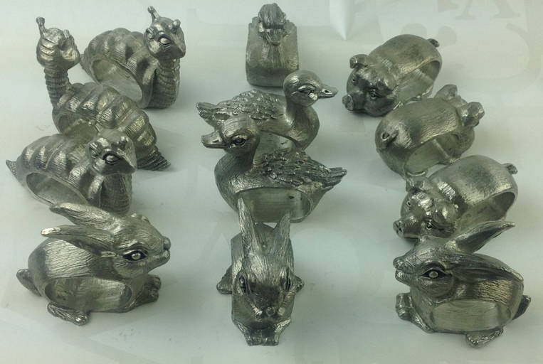12 Pewter Farm Animal Napkin Rings