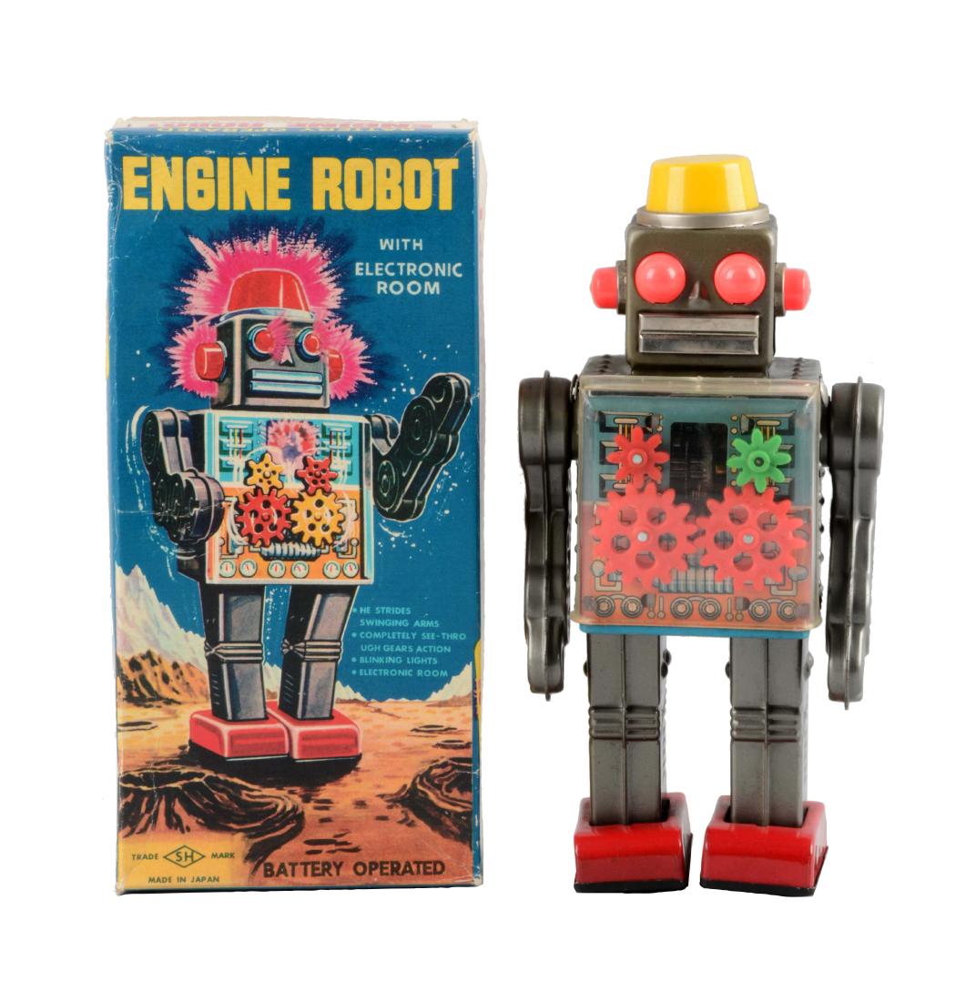 Japanese Tin Litho Battery-Operated Engine Robot.
