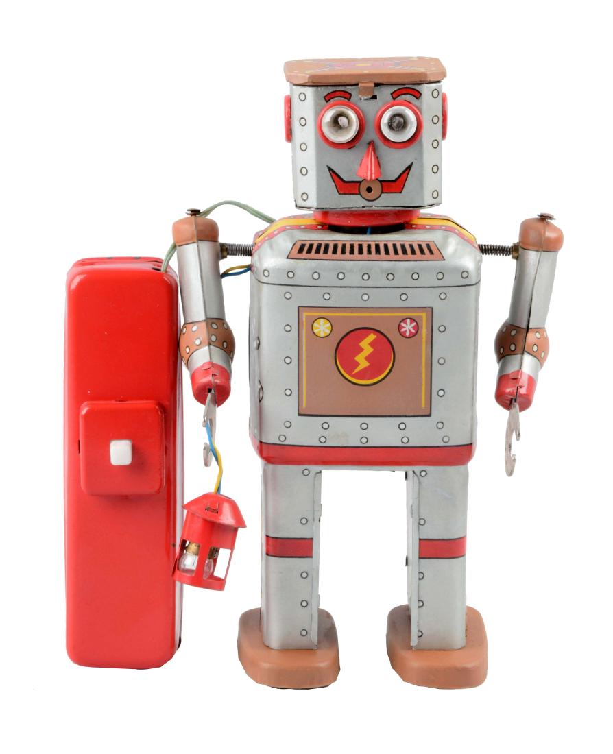 Japanese Tin Litho Battery-Operated Lantern Robot.