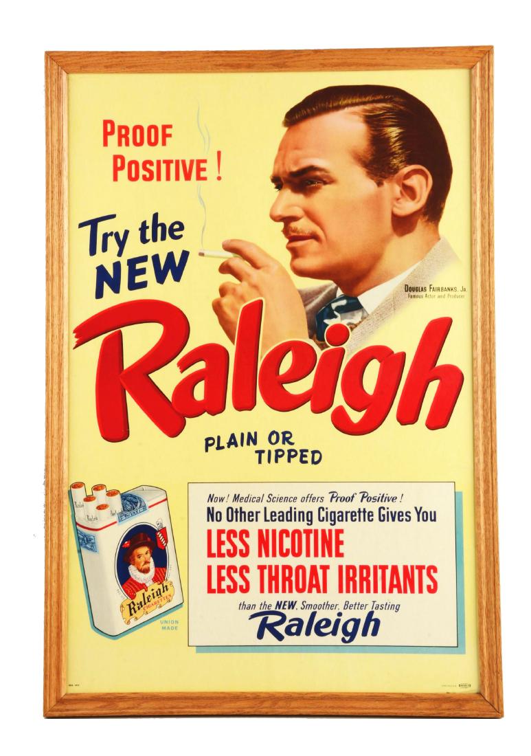 Raleigh Cigarettes Cardboard Advertising Sign.