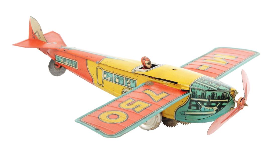 Italian Ingap Tin Litho Wind Up Airplane Toy.
