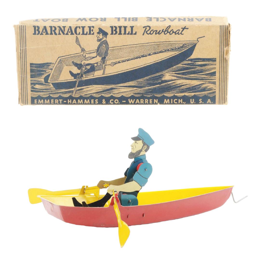 Scarce Barnacle Bill Tin Litho Rowboat Toy.