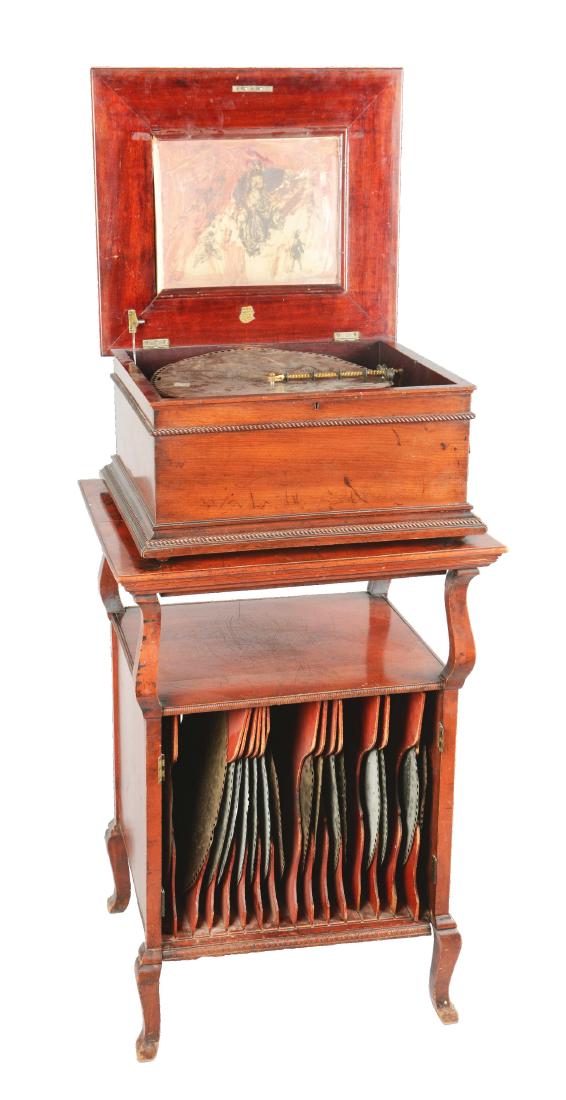 Regina Music Box, Stand, And 15-1/2" Discs.