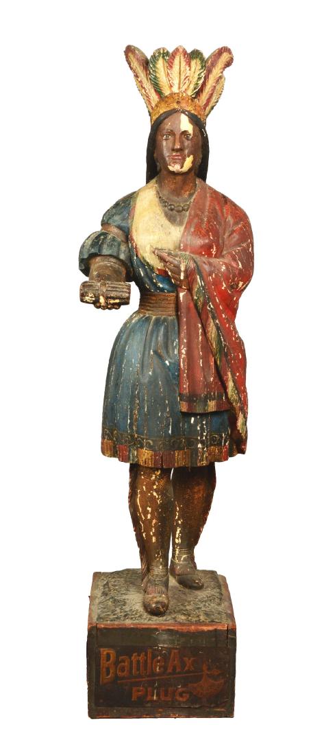 Battle Ax Cigar Store Indian Squaw Statue.