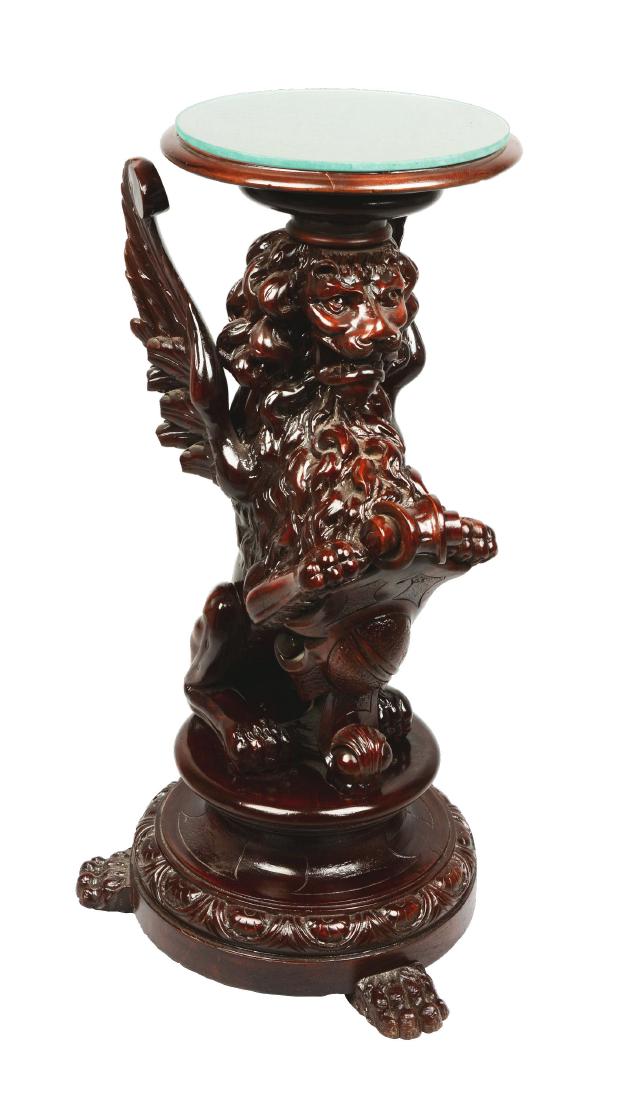 Hand Carved Winged Lion Side Table.