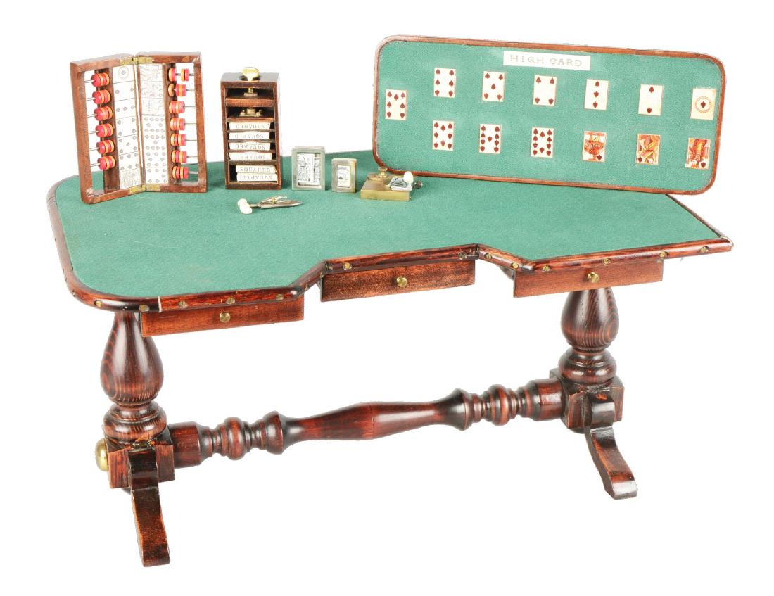 Rare Miniature Faro Table With Accessories.