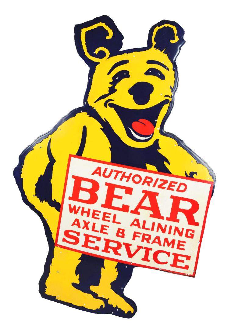 Bear Authorized Wheel Aligning Service Diecut Porcelain