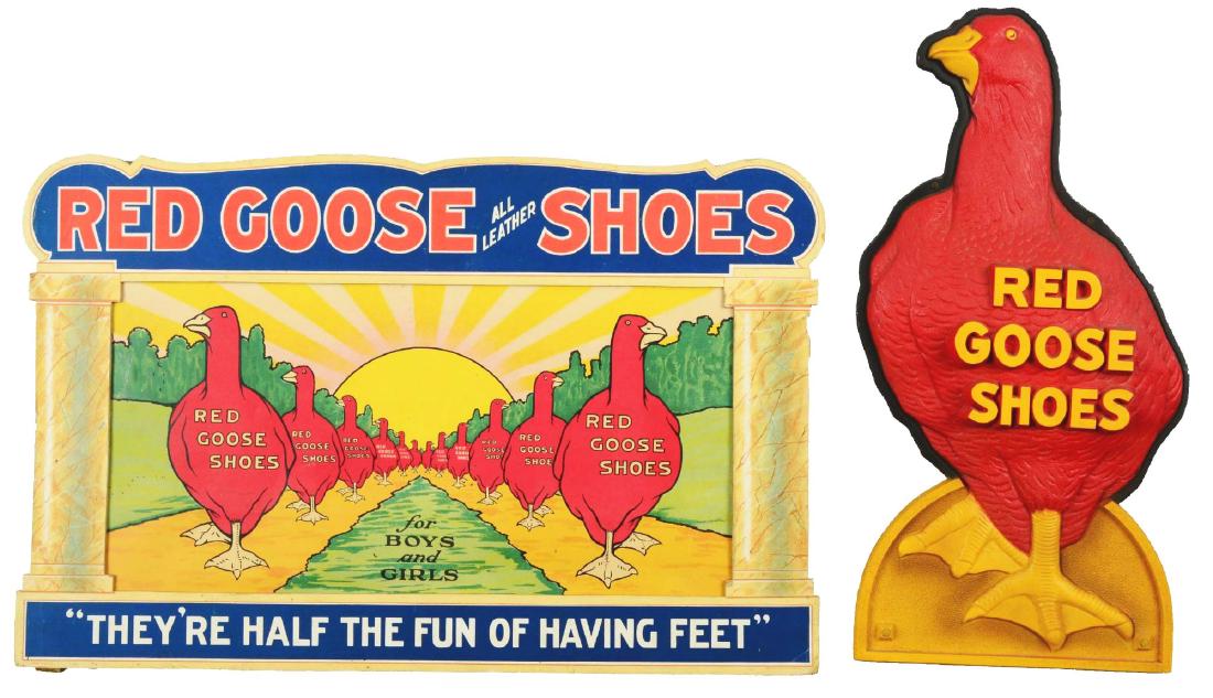 Lot of 2: Red Goose Shoe Advertising Signs.