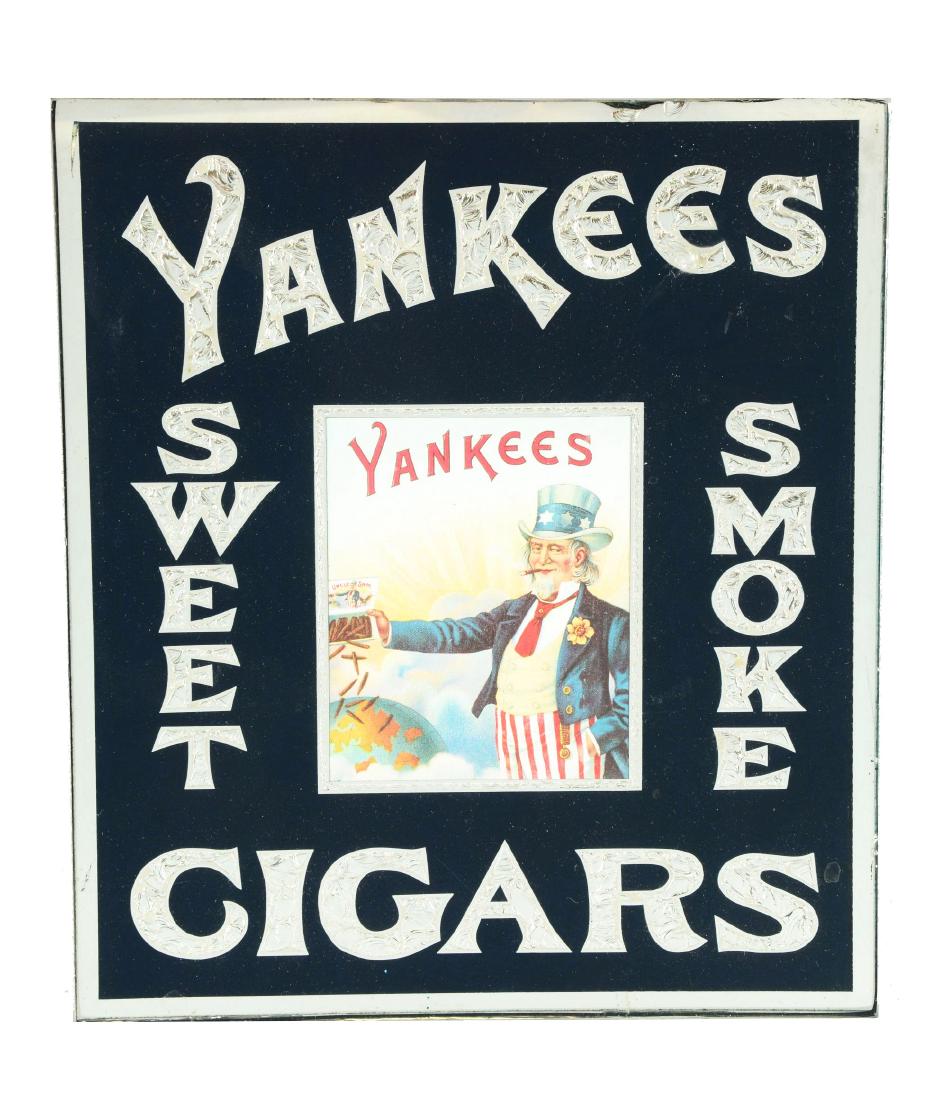 Reverse On Glass Yankees Cigars Sign.