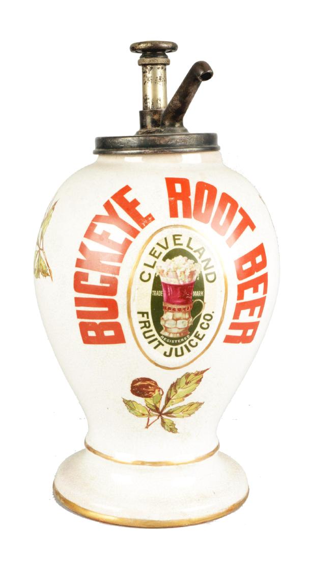 Buckeye Root Beer Porcelain Syrup Dispenser.