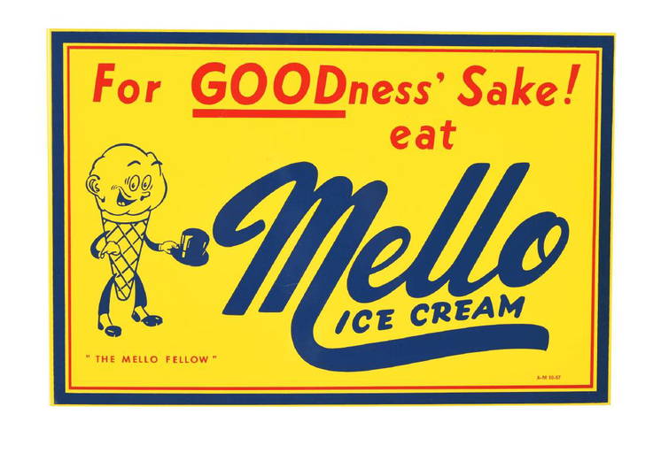 Mello Ice Cream Tin Advertising Flange Sign.
