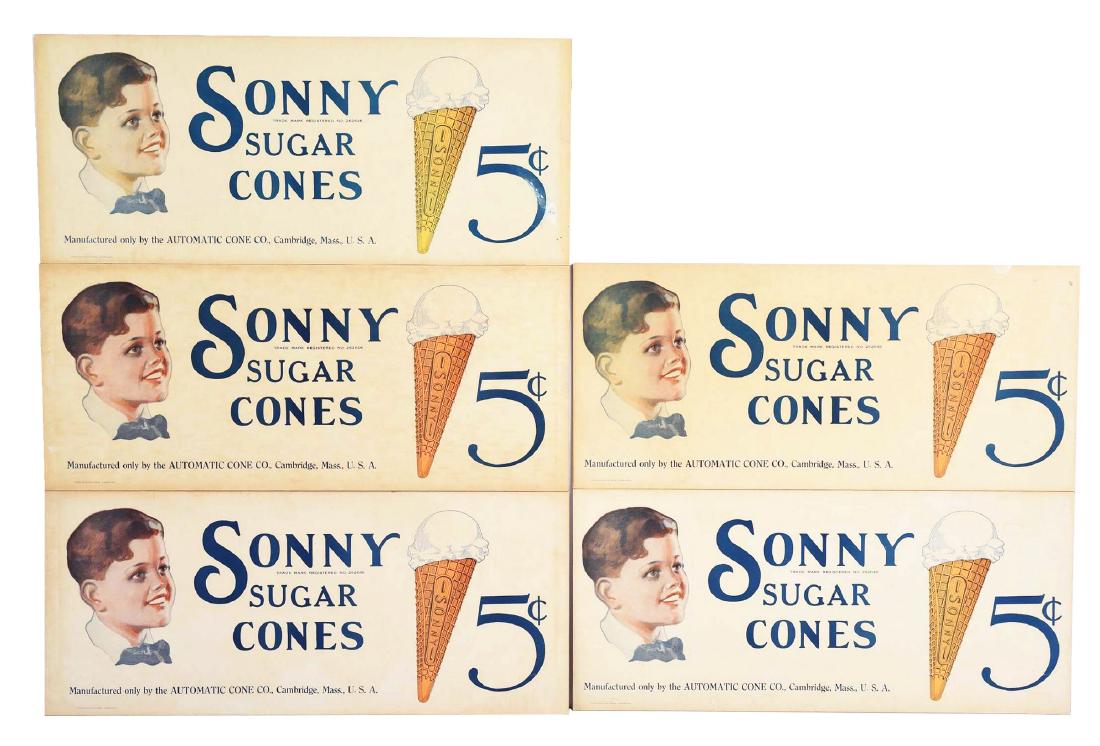 Lot of 5: Sonny Sugar Cones Advertising Signs.
