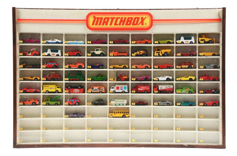 Vintage Matchbox Display Case W/ 55 Vintage Matchbox