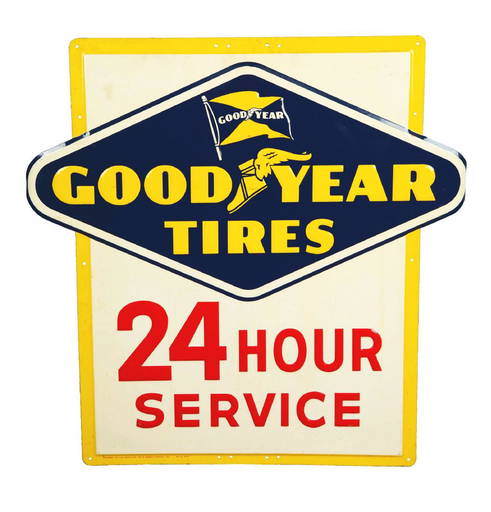 Steel Good Year Tires "24 Hours Service" Sign.