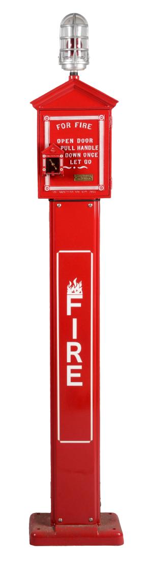 Restored Fire Alarm Box With Light on Original Stand.