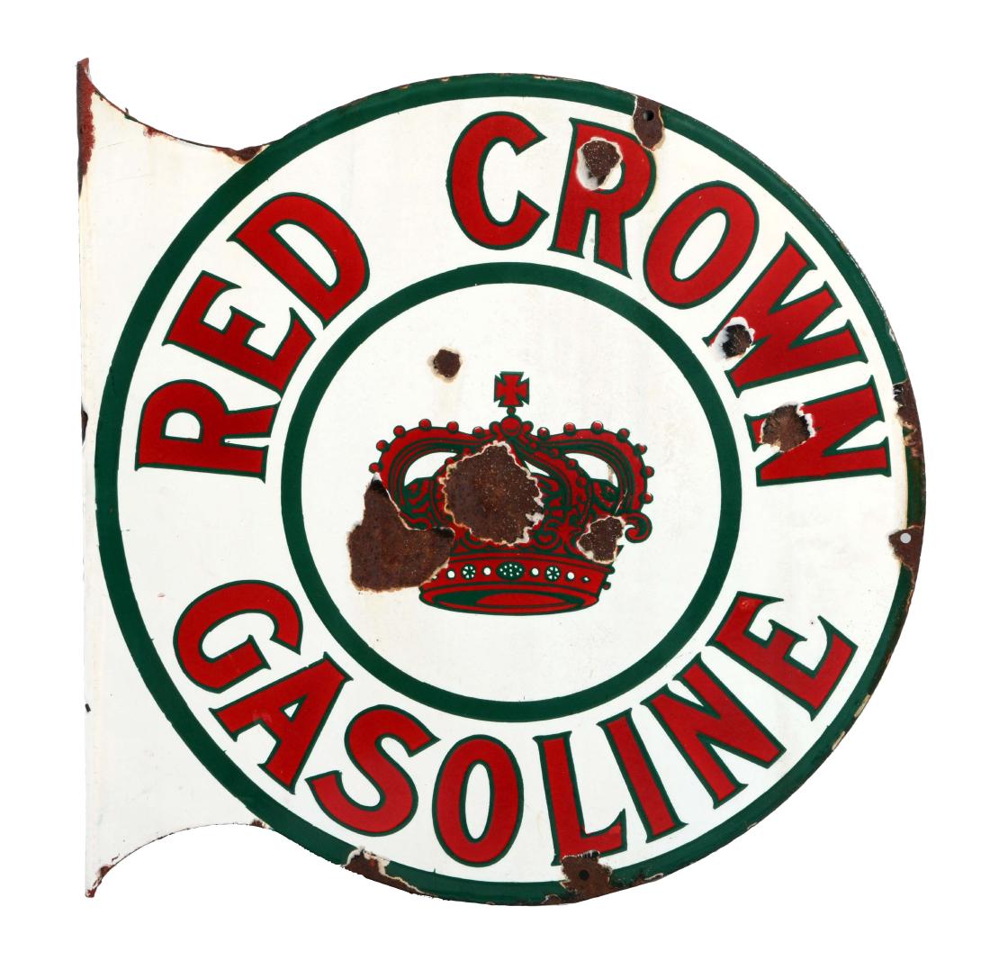 Red Crown Gasoline Porcelain Flange Sign.
