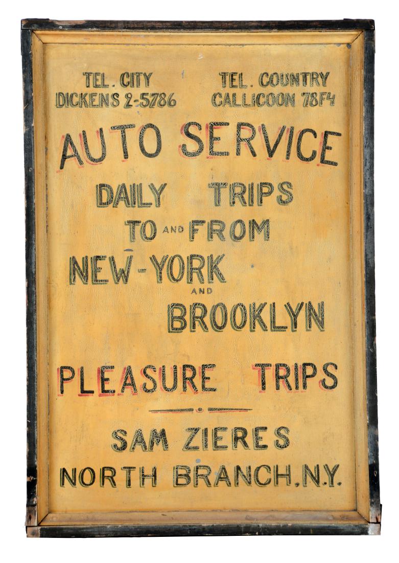 Hand Painted Tin Auto Touring Service Sign For Brooklyn