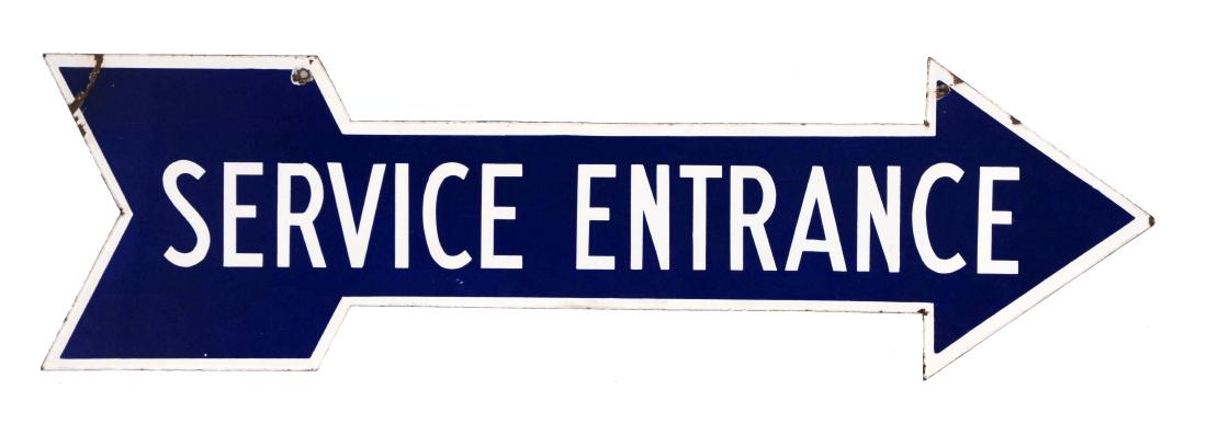 Service Entrance Diecut Porcelain Sign.