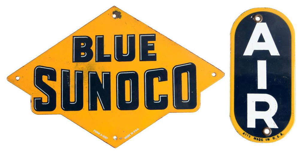 Lot Of 2: Blue Sunoco Porcelain Pump Plate & Sunoco Air