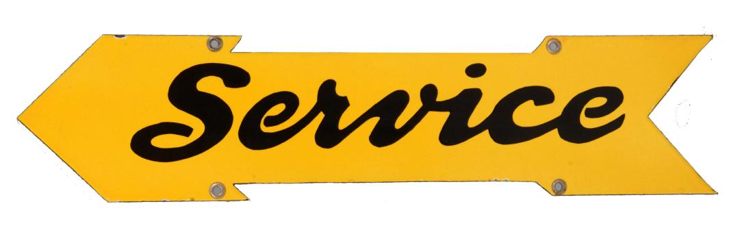 Porcelain Diecut Arrow Service Sign.