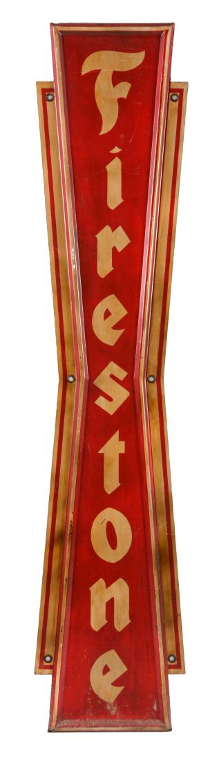 Firestone Tires Embossed Tin Diecut Vertical Sign.