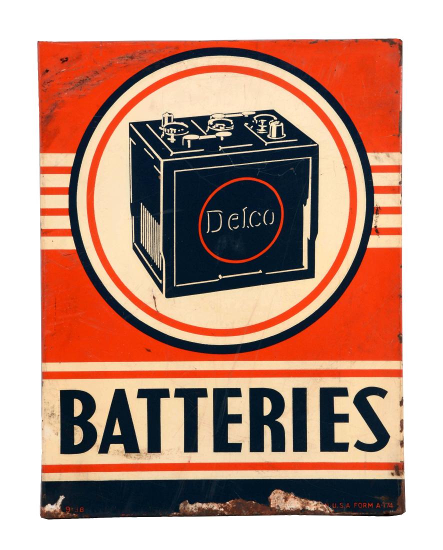 Delco Batteries Tin Sign.