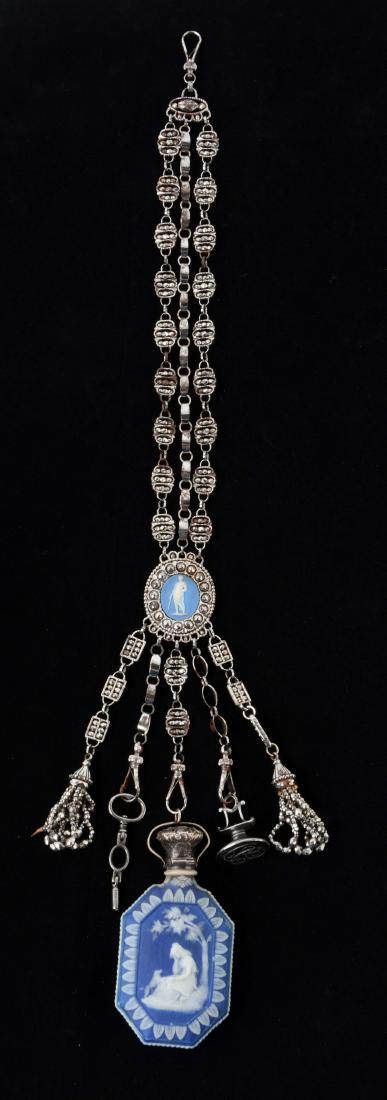 Antique English Victorian Chatelaine with Wedgwood