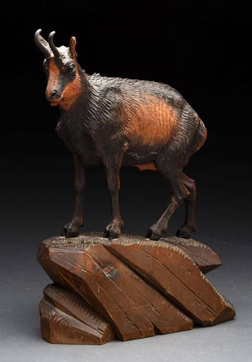 Hand Carved Wooden Mountain Goat Statue.