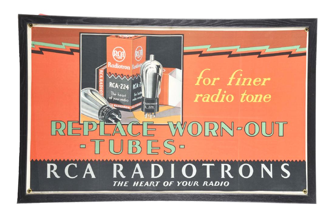 Framed RCA Radio Cloth Advertising Banner Sign.